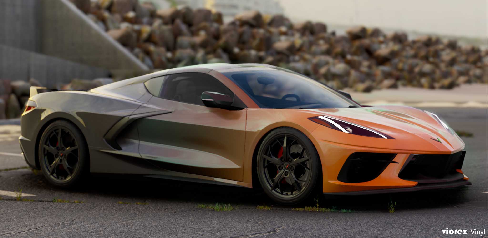 Vicrez Vinyl Car Wrap Film vzv10866 Black to Orange Horizontal Gradient ...