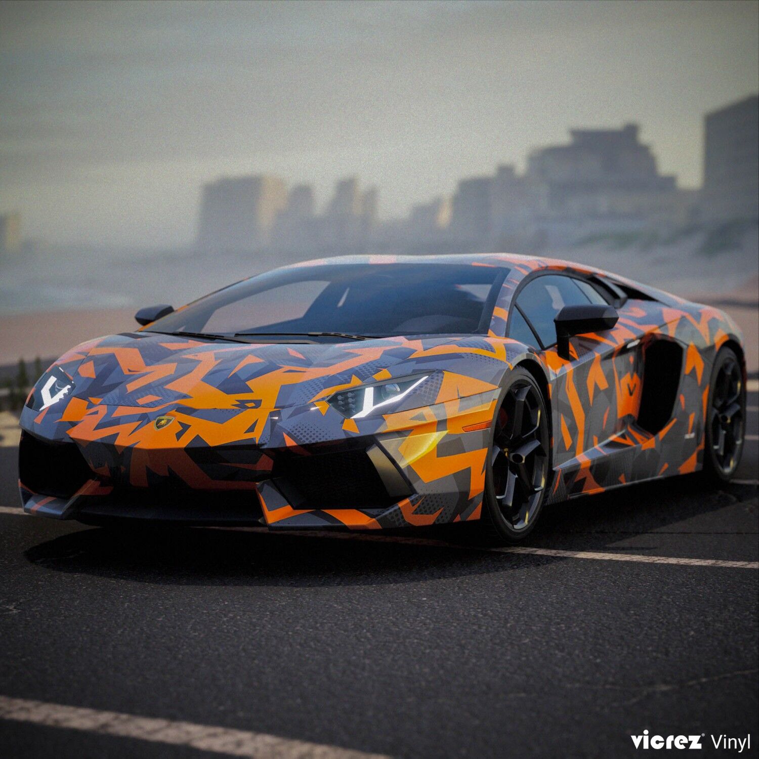 Vicrez Vinyl Car Wrap Film vzv10871 Orange Black Abstract Urban