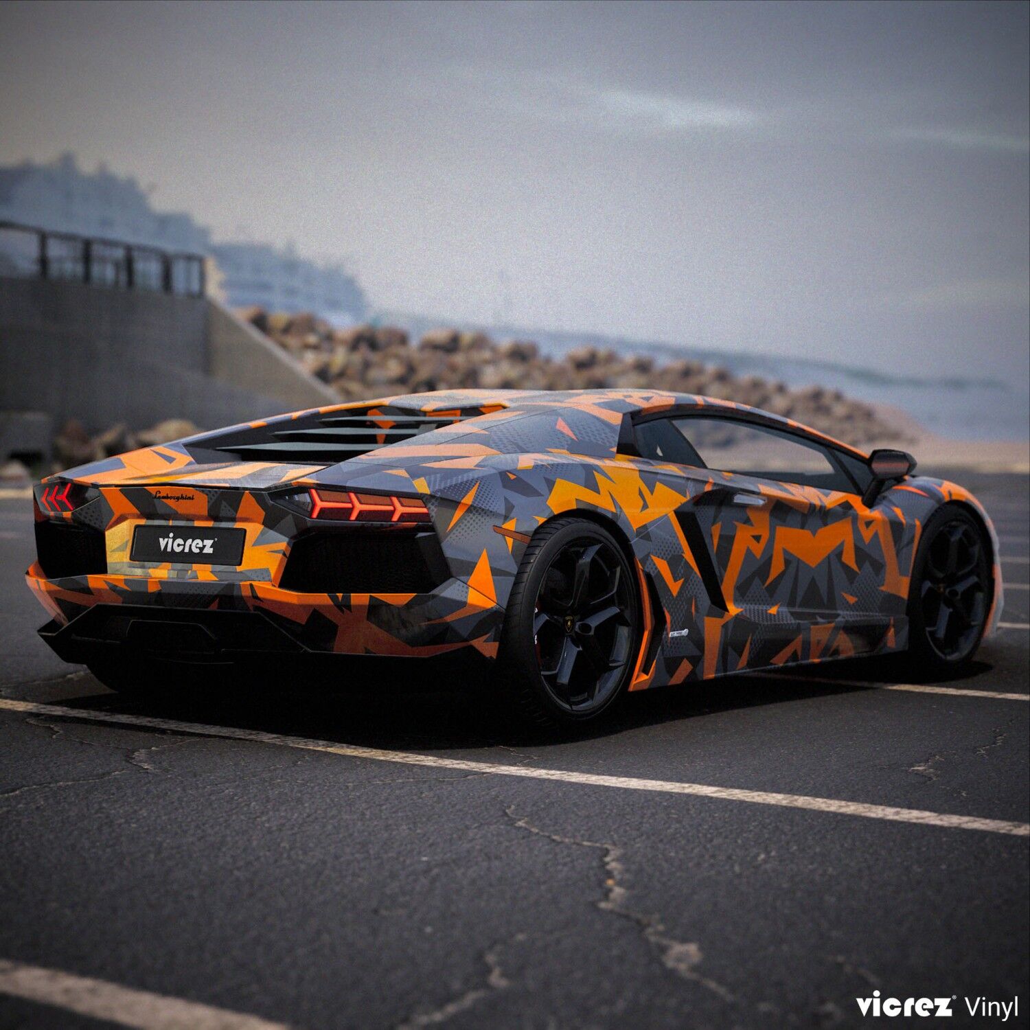 Vicrez Vinyl Car Wrap Film vzv10871 Orange Black Abstract Urban